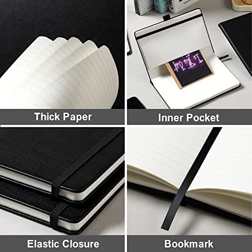 Artfan Ruled Notebook/Journal – Premium Thick Paper Faux Leather Classic Writing Notebook with Pocket + Page Dividers Gifts, Banded, Large, 144 Pages, Hardcover, Lined (5.8 x 8.4) - Black