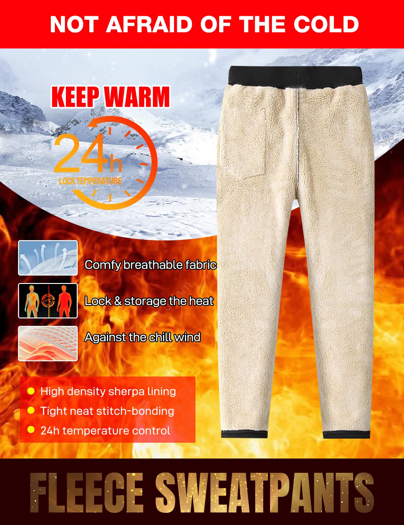 Flygo Men's Fleece Pants Sherpa Lined Sweatpants Active Athletic Winter Warm Jogger Pants(Straight Bottom ArmyGreen-M)