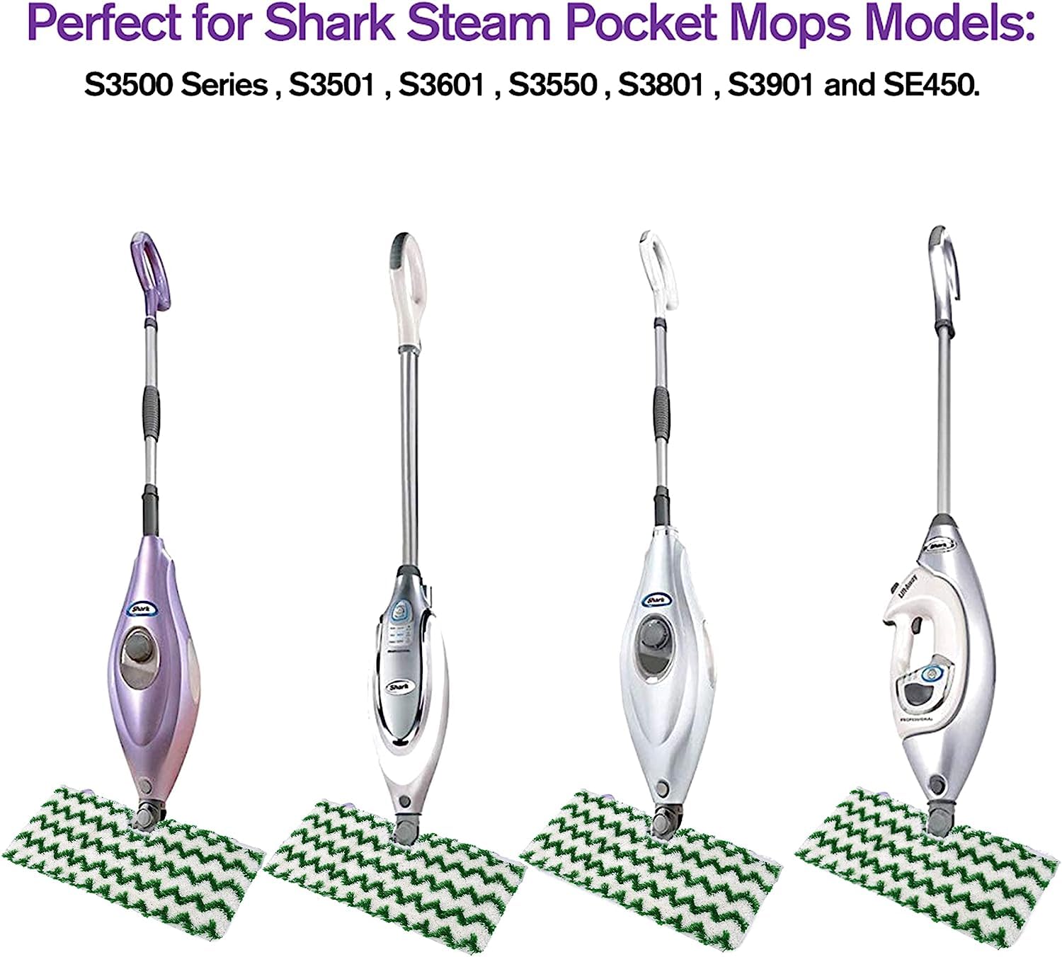 3 Pack Compatible Shark Replacement Mop Pads Steam Pocket Mops S3500 Series S3501 S3601 S3550 S3901 Green