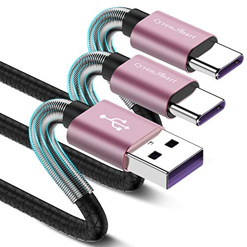 CyvenSmart USB Type C Cable 1ft, [2 Pack] USB A 2.0 to USB-C Fast Charger Durable TPE Cord Compatible with Samsung Galaxy A10/A20/A51/S10/S9/S8 Plus/Note 9/8,LG V50 V40 G8 G7 Thinq-Pink