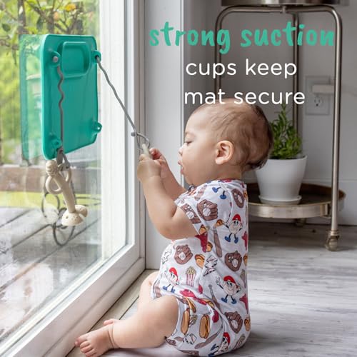 BUSY BABY Silicone Mat - Suction Cups, 4 Straps to Secure Baby Essentials, Self Feeding, Baby Led Weaning, Travel Sleeve Included (Olive)