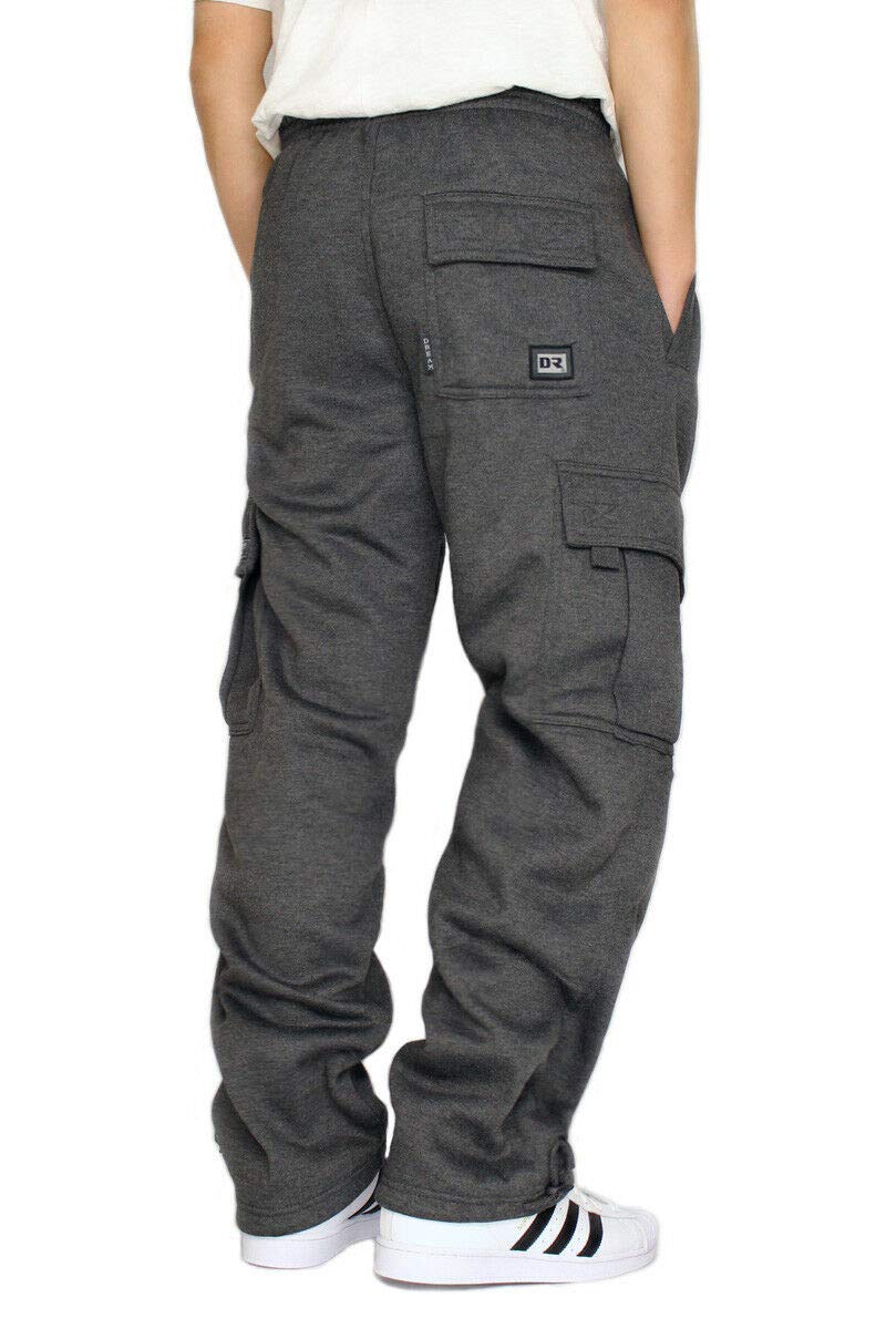 DREAM USA Men's Heavyweight Fleece Cargo Sweatpants, Charcoal, Medium