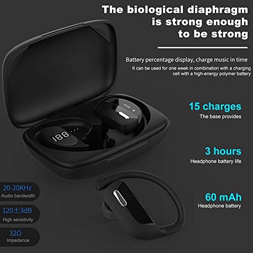Wireless Earbuds Bluetooth Headphones, BD&M Sport Earphones with LED Display TWS Stereo Deep Bass Ear Buds with Earhooks Waterproof in-Ear Built-in Mic Headset for Running Workout - Black