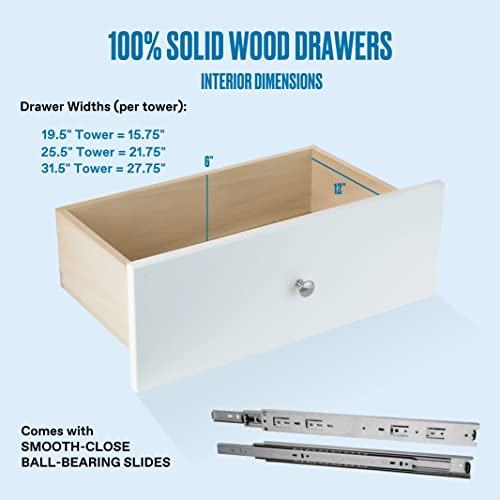 Short Closet Drawer Tower - Modular Closet System With Drawers (4) - Corner Closet System - Closet Organizers (White, 19.5 inches Wide) Closet Organizers