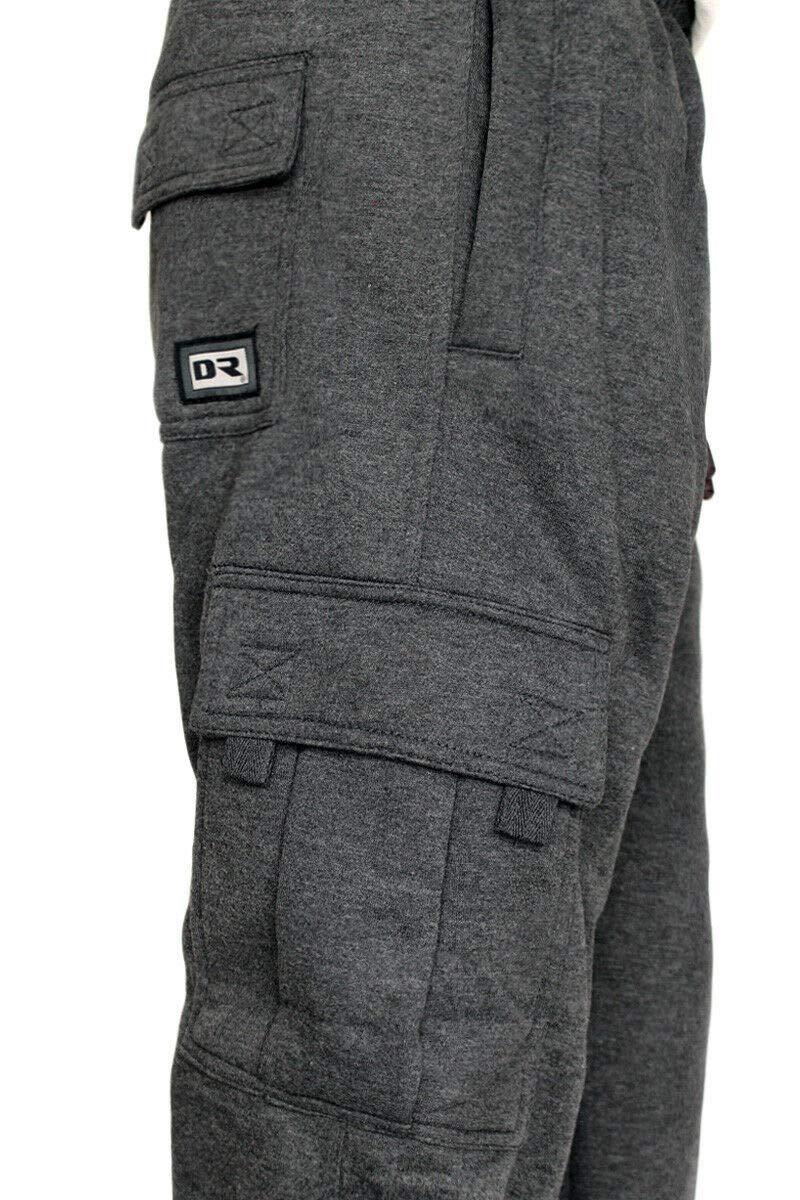 DREAM USA Men's Heavyweight Fleece Cargo Sweatpants, Charcoal, Medium