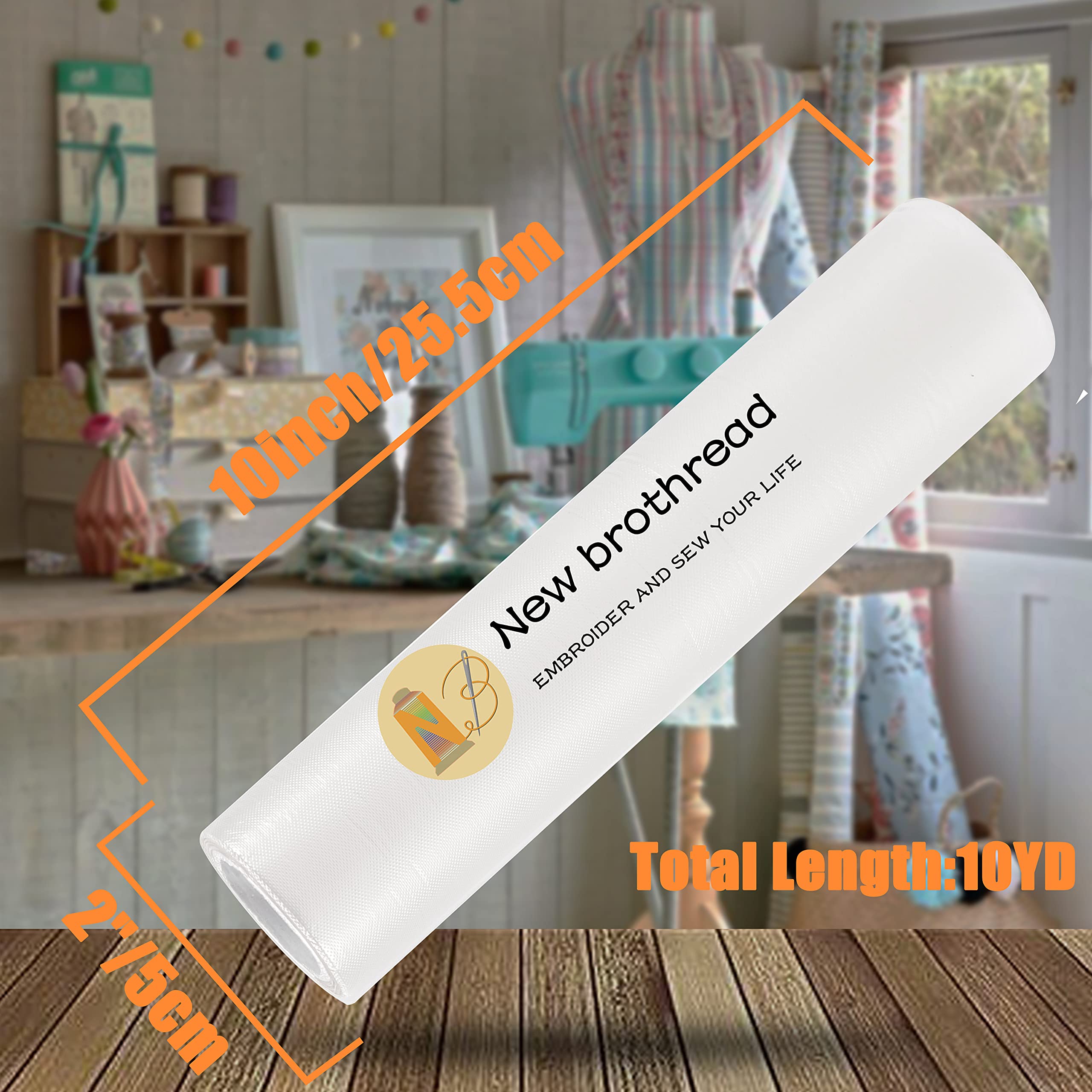 New brothread Light Weight Clear Wash Away - Water Soluble Embroidery Topping Film - 10"x10 Yd roll - Cut into Various Sizes for Machine Embroidery and Hand Sewing