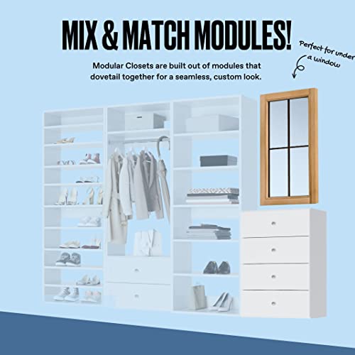 Short Closet Drawer Tower - Modular Closet System With Drawers (4) - Corner Closet System - Closet Organizers (White, 19.5 inches Wide) Closet Organizers
