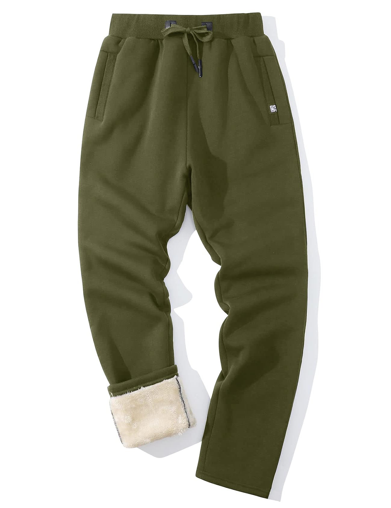 Flygo Men's Fleece Pants Sherpa Lined Sweatpants Active Athletic Winter Warm Jogger Pants(Straight Bottom ArmyGreen-M)