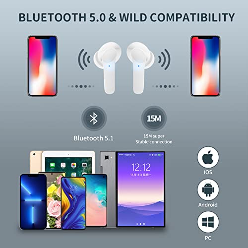 Wireless Earbuds Bluetooth V5.1 Headphones Stereo Bass with Wireless Charging Case and LED Digital Display, 48H Playtime, IPX7 Waterproof in-Ear Bluetooth Earphones for iPhone Android Smartphone