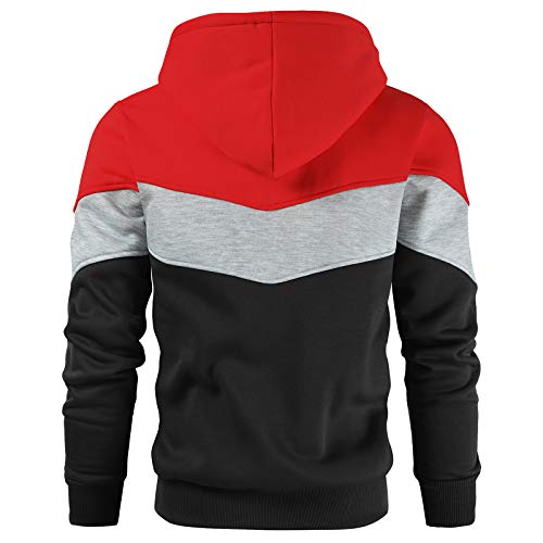 Gesean Men's Hoodie Long Sleeve Soft Loose Fit Outdoor Red Large