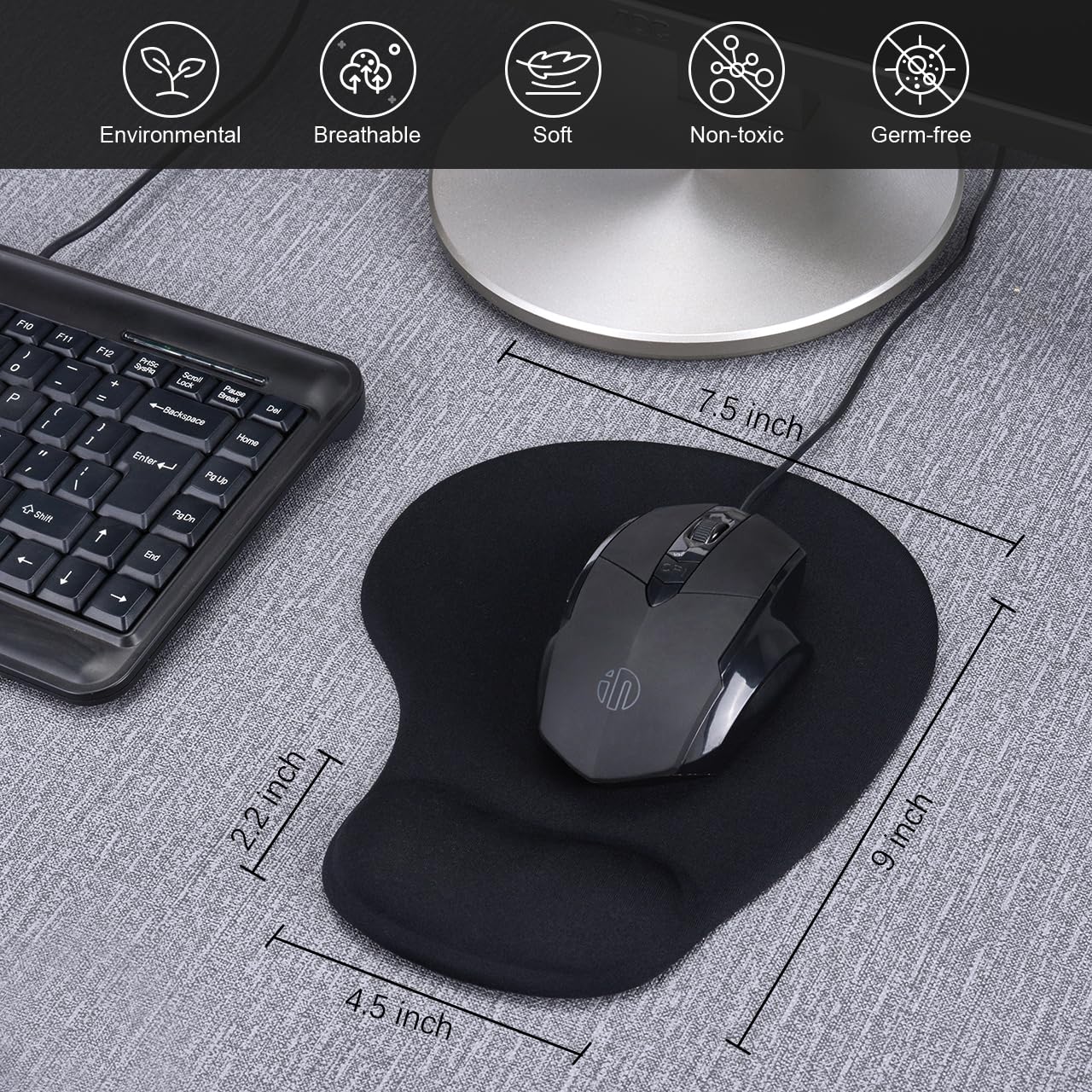 JIKIOU 2 Pack Ergonomic Mouse Pads with Comfortable and Cooling Gel Wrist Rest Support and Lycra Cloth, Non-Slip PU Base for Easy Typing Pain Relief, Durable and Washable for Easy Cleaning