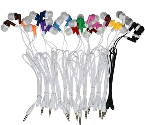 Deal Maniac 10 Pack Earphones Earbuds Headphones 3.5mm Plug Disposable, 12 Assorted Colors, Ideal for Children, Students, School Classrooms, Libraries, Trains, Airports Bulk Wholesale Pricing