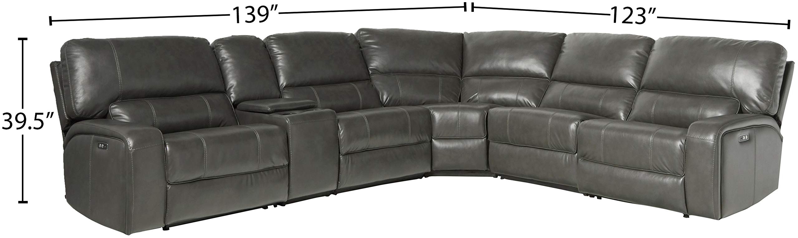 Acme Saul Faux Leather Sectional Sofa with 2 Reclining Seats in Gray