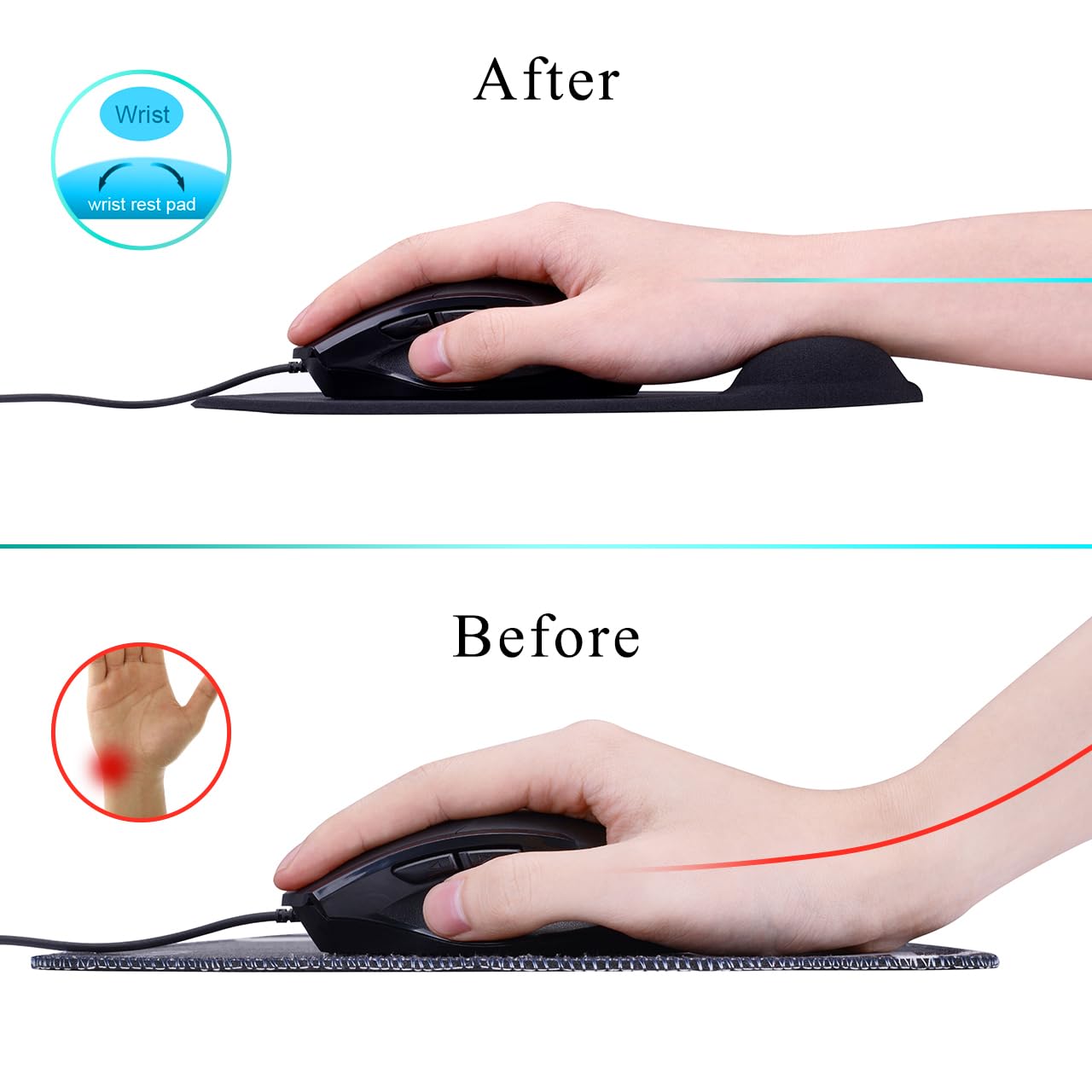JIKIOU 2 Pack Ergonomic Mouse Pads with Comfortable and Cooling Gel Wrist Rest Support and Lycra Cloth, Non-Slip PU Base for Easy Typing Pain Relief, Durable and Washable for Easy Cleaning