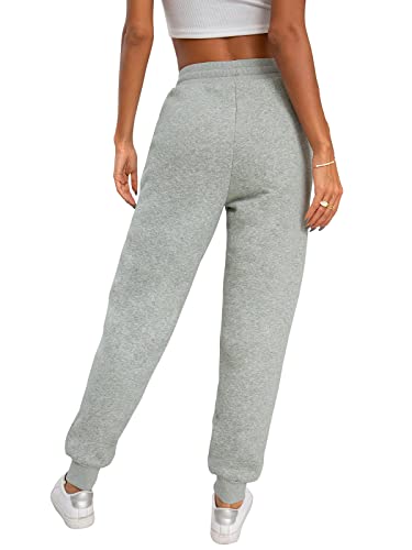 REORIA Women's Winter Warm Pants Thick Sherpa Lined Athletic Jogger Drawstring Fleece Lined Sweatpants with Pockets Light Grey Small