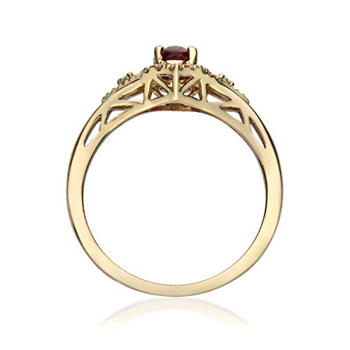 Gin & Grace 10K Yellow Gold Mozambique Genuine Ruby Ring with Diamonds |Ethically, authentically & organically sourced (Oval-Cut) shaped Ruby hand-crafted jewelry for her | Ruby Ring for women