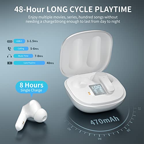 Wireless Earbuds Bluetooth V5.1 Headphones Stereo Bass with Wireless Charging Case and LED Digital Display, 48H Playtime, IPX7 Waterproof in-Ear Bluetooth Earphones for iPhone Android Smartphone