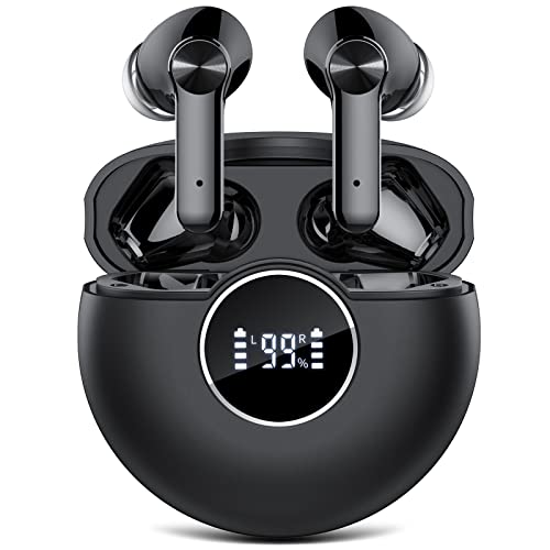 Tianeer Wireless Earbuds, Bluetooth 5.2 Stereo Earbuds, 48H Playtime with LED Power Display, Bluetooth Headphones with Noise Cancelling Mic, IPX7 Waterproof Deep Bass Earphones for Sports and Work