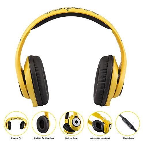 eKids Despicable Me Minions Wireless Bluetooth Headphones with Microphone Voice Activation and Bonus Aux Cable