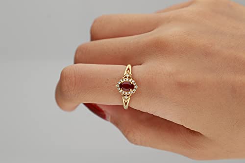Gin & Grace 10K Yellow Gold Mozambique Genuine Ruby Ring with Diamonds |Ethically, authentically & organically sourced (Oval-Cut) shaped Ruby hand-crafted jewelry for her | Ruby Ring for women
