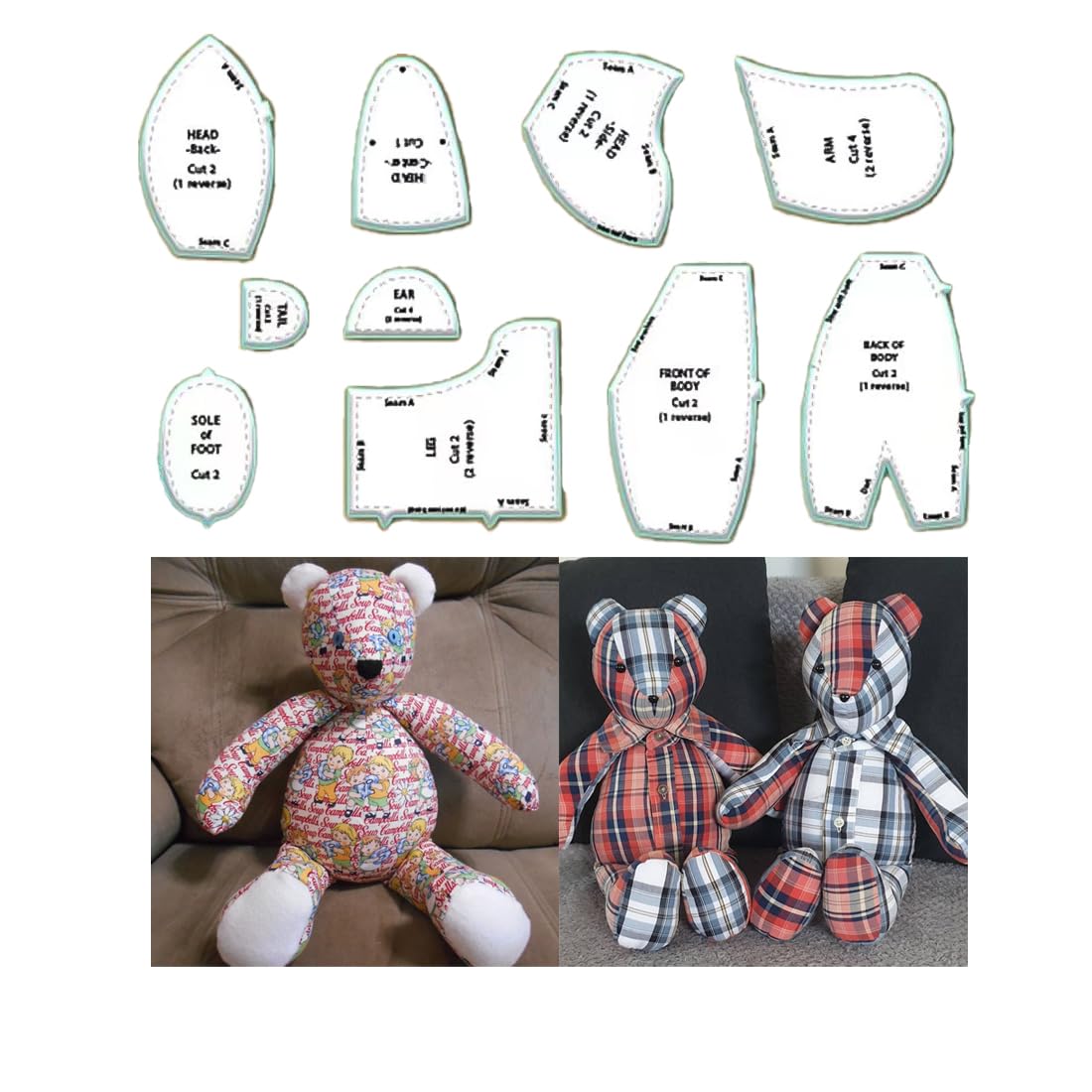 10 Pcs Memory Bear Template Ruler Set - Memory Bear Sewing Patterns Stencil Cutting Ruler - Acrylic Quilting Template for Sewing Craft - Gifts for Halloween Christmas Birthday Decorations