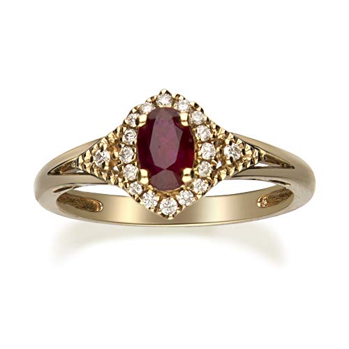 Gin & Grace 10K Yellow Gold Mozambique Genuine Ruby Ring with Diamonds |Ethically, authentically & organically sourced (Oval-Cut) shaped Ruby hand-crafted jewelry for her | Ruby Ring for women