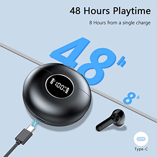 Tianeer Wireless Earbuds, Bluetooth 5.2 Stereo Earbuds, 48H Playtime with LED Power Display, Bluetooth Headphones with Noise Cancelling Mic, IPX7 Waterproof Deep Bass Earphones for Sports and Work