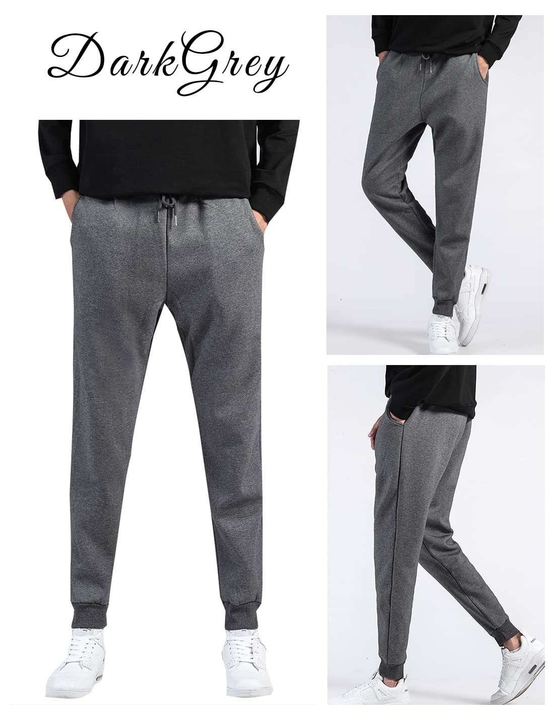 Lentta Men's Elastic Drawstring Waist Warm Sherpa Lined Fleece Cuffed Sweatpant Pant(Darkgrey-M)