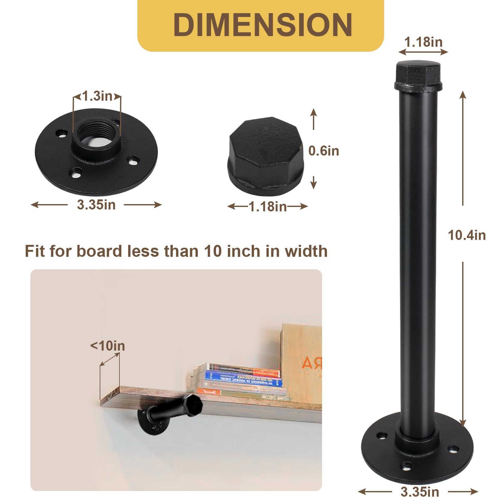 Pintuson 6 Pcs Industrial Pipe Clothes Bar 10 Inch - Wall Mount Clothing Rack - Face Out Closet Rods for Hanging Clothes Commercial Retail Boutique Laundry Shirt Display - Black