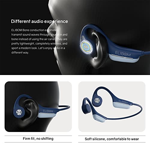 ELIBOM Bone Conduction Headphones, 9 Hours Music&Call, Open-Ear Bluetooth5.2 Headphones, Lightweight Wireless Headset, Sweatproof Sports Earphones with Mic for Workout, Arm Bag Included (Blue)