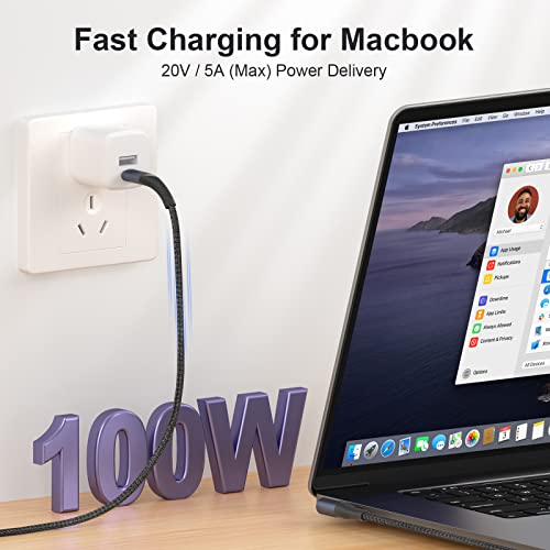 Deegotech USB C to USB C Cable 10ft, 2 Pack 100W Right Angle Extra Long USB-C Charge Cable Fast Charging Compatible with MacBook Pro/Air iPad Pro/Air/Mini Galaxy S22/S21/S20/Note20 (3 Meter)-Black