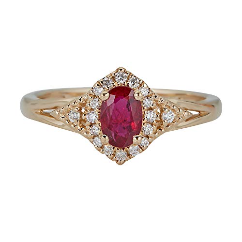 Gin & Grace 10K Yellow Gold Mozambique Genuine Ruby Ring with Diamonds |Ethically, authentically & organically sourced (Oval-Cut) shaped Ruby hand-crafted jewelry for her | Ruby Ring for women
