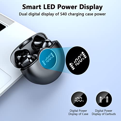 Tianeer Wireless Earbuds, Bluetooth 5.2 Stereo Earbuds, 48H Playtime with LED Power Display, Bluetooth Headphones with Noise Cancelling Mic, IPX7 Waterproof Deep Bass Earphones for Sports and Work