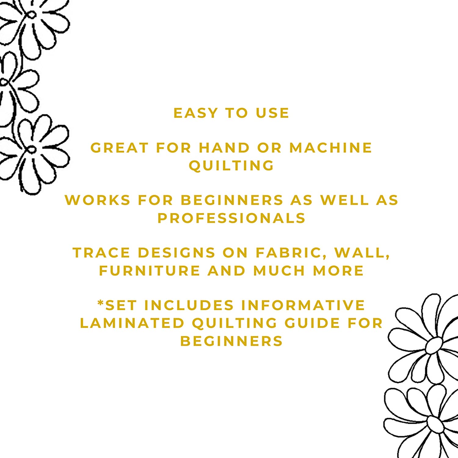 Quilting Stencils for Machine and Hand Quilting - 2 Quilting Stencils for Border, Block Patterns - Lilac Border, Daisy Block Plastic Quilt Stencil Set with Guide
