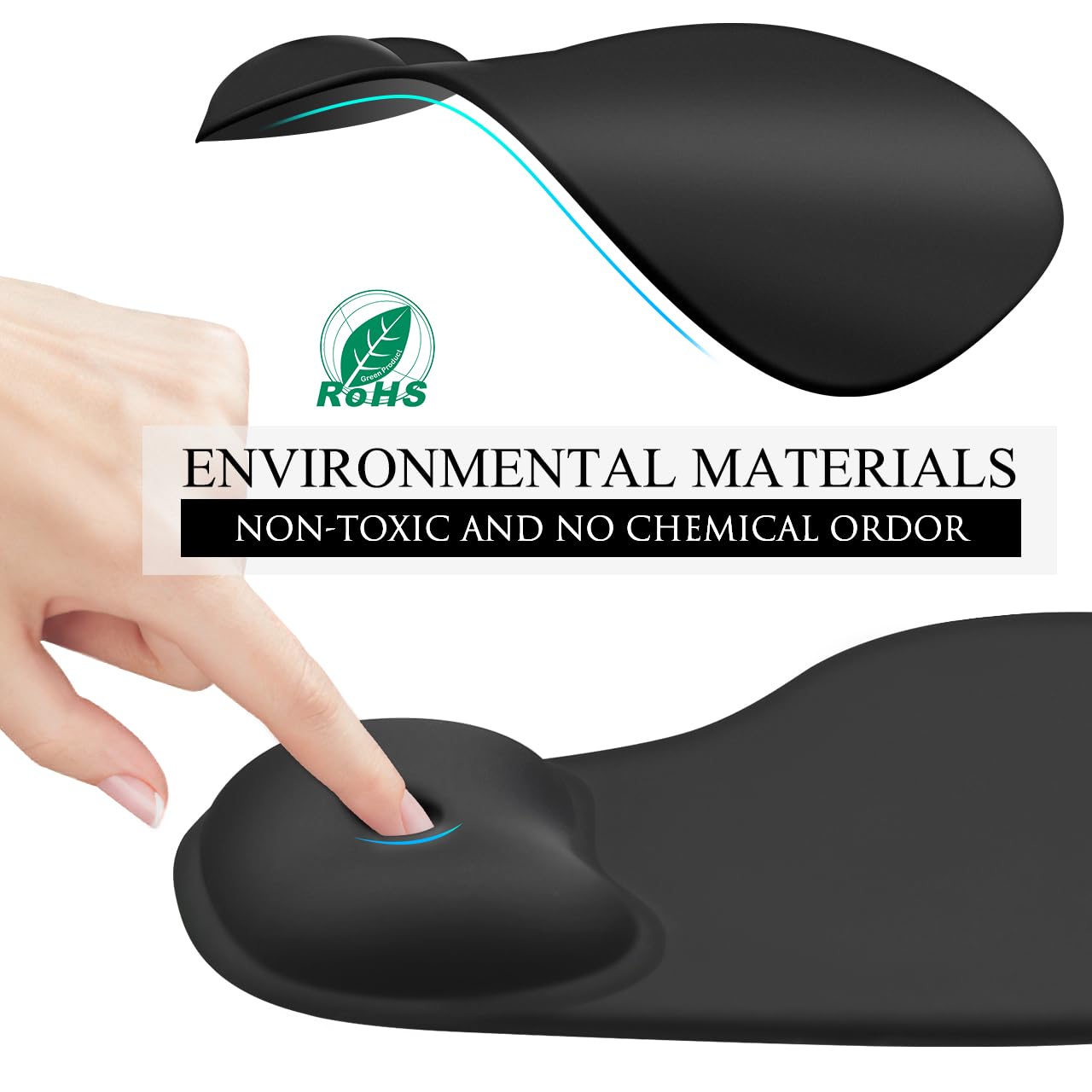 JIKIOU 2 Pack Ergonomic Mouse Pads with Comfortable and Cooling Gel Wrist Rest Support and Lycra Cloth, Non-Slip PU Base for Easy Typing Pain Relief, Durable and Washable for Easy Cleaning