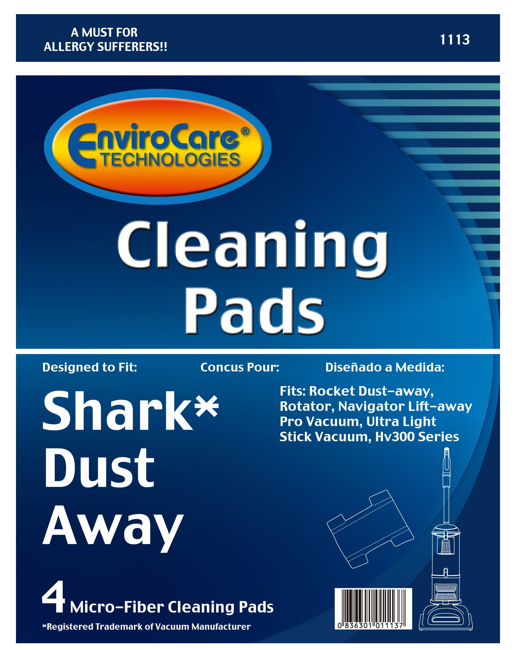 EnviroCare Replacement Cleaning Pads Compatible with Shark Dust Away Steam Mops, Rocket Dust-Away, Rotator, Navigator Lift-Away Pro Vacuum, Ultra Light Stick Vacuum, Hv300 Series 4 Pack