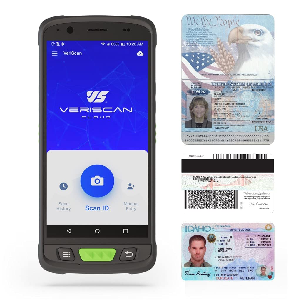 IDWare Guest Visitor Management & Age Verification Cloud Mobile Solution Touchfree ID & Passport Scanner Bundle Includes Charging Cradle, Screen Protector & Wrist Strap