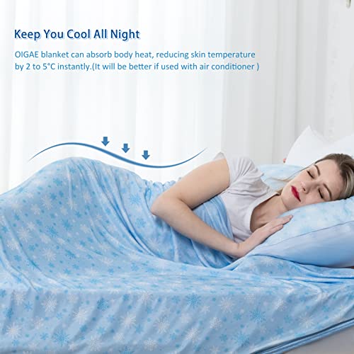 OIGAE Cooling Blanket for Hot Sleepers – Thin Summer Cooling Blanket Twin Size, Q-Max >0.5 Lightweight Cooling Throw Blanket for Bed, Couch, or Sofa – Snowflake Cool Blankets, (Blue, 60" x 80")
