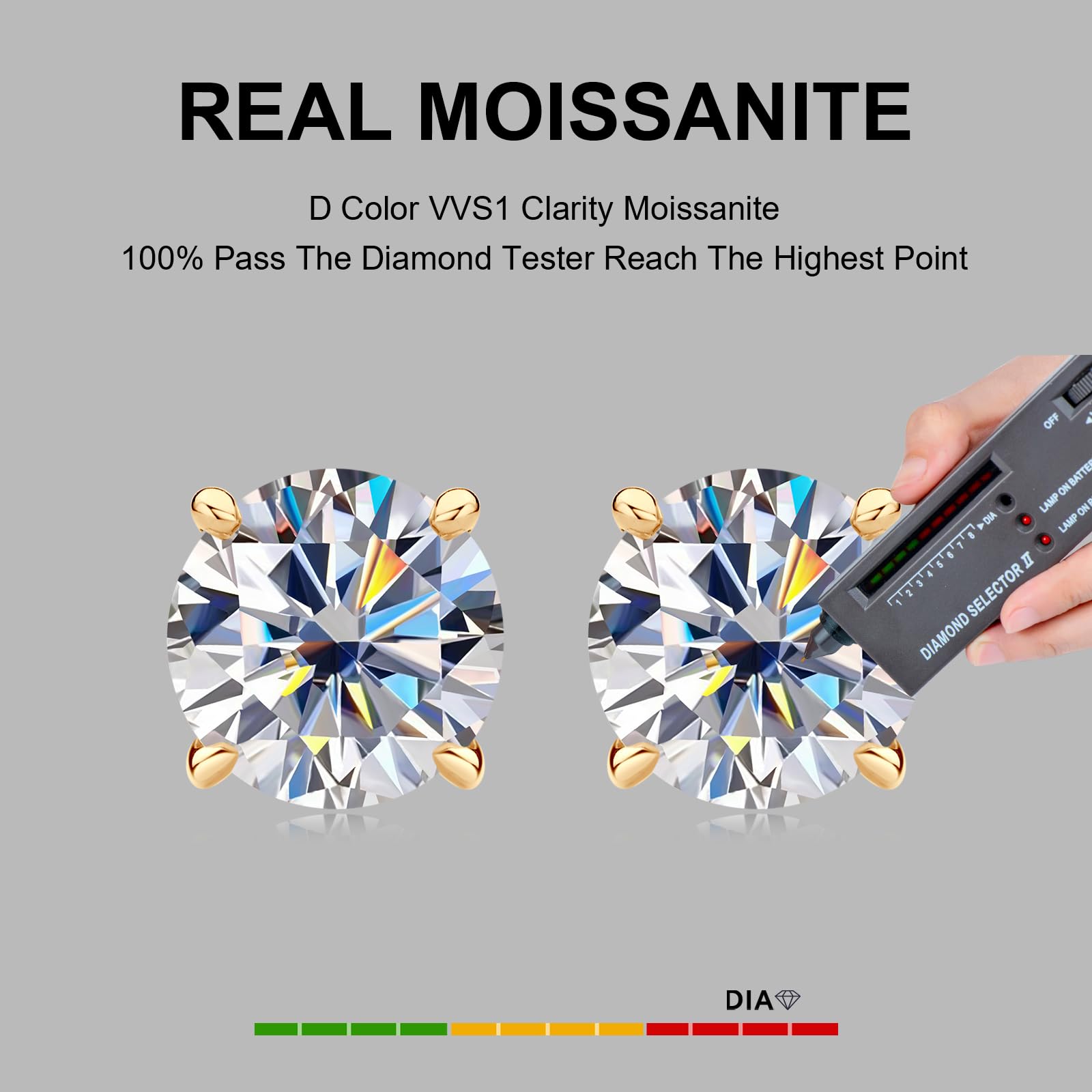 RAPRGOLD Moissanite Stud Earrings Lab Created 10K Real Yellow Gold Earrings Jewelry Gifts for Women Men, Solitaire Round Cut Moissanite Studs for Men Solid Gold in Secure Screw Back 1.60cttw 6mm