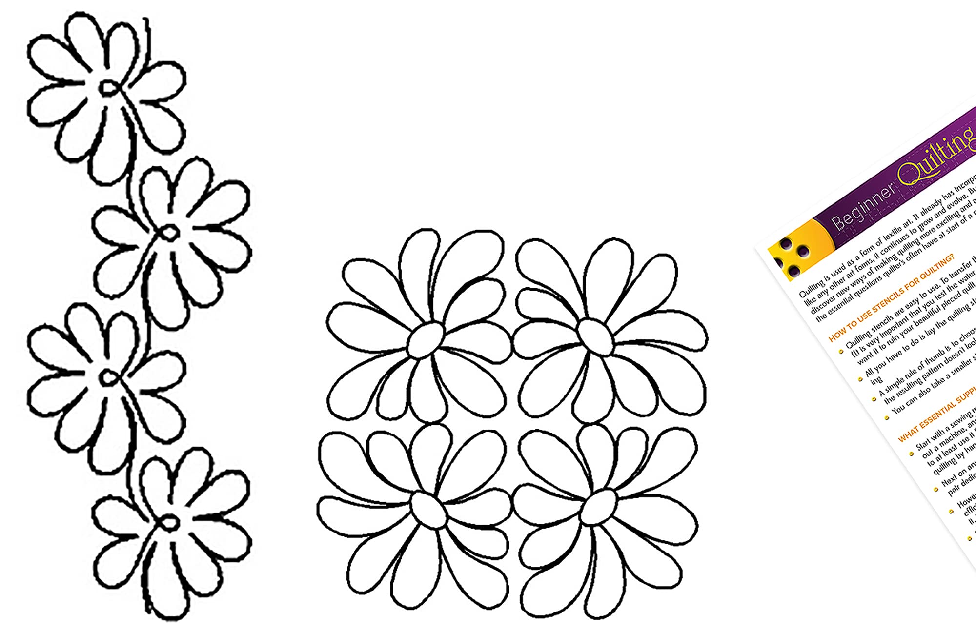 Quilting Stencils for Machine and Hand Quilting - 2 Quilting Stencils for Border, Block Patterns - Lilac Border, Daisy Block Plastic Quilt Stencil Set with Guide