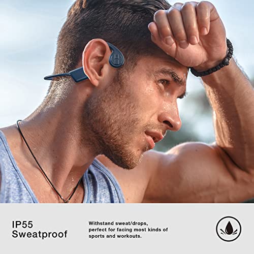 ROPASOMIC Bone Conduction Headphones, Open Ear Wireless Earphone Bluetoeth Headset with 12 Hours Playtime IP55 Sweatproof Built-in Mic,Perfect for Running Cycling Hiking and Workouts(Blue)