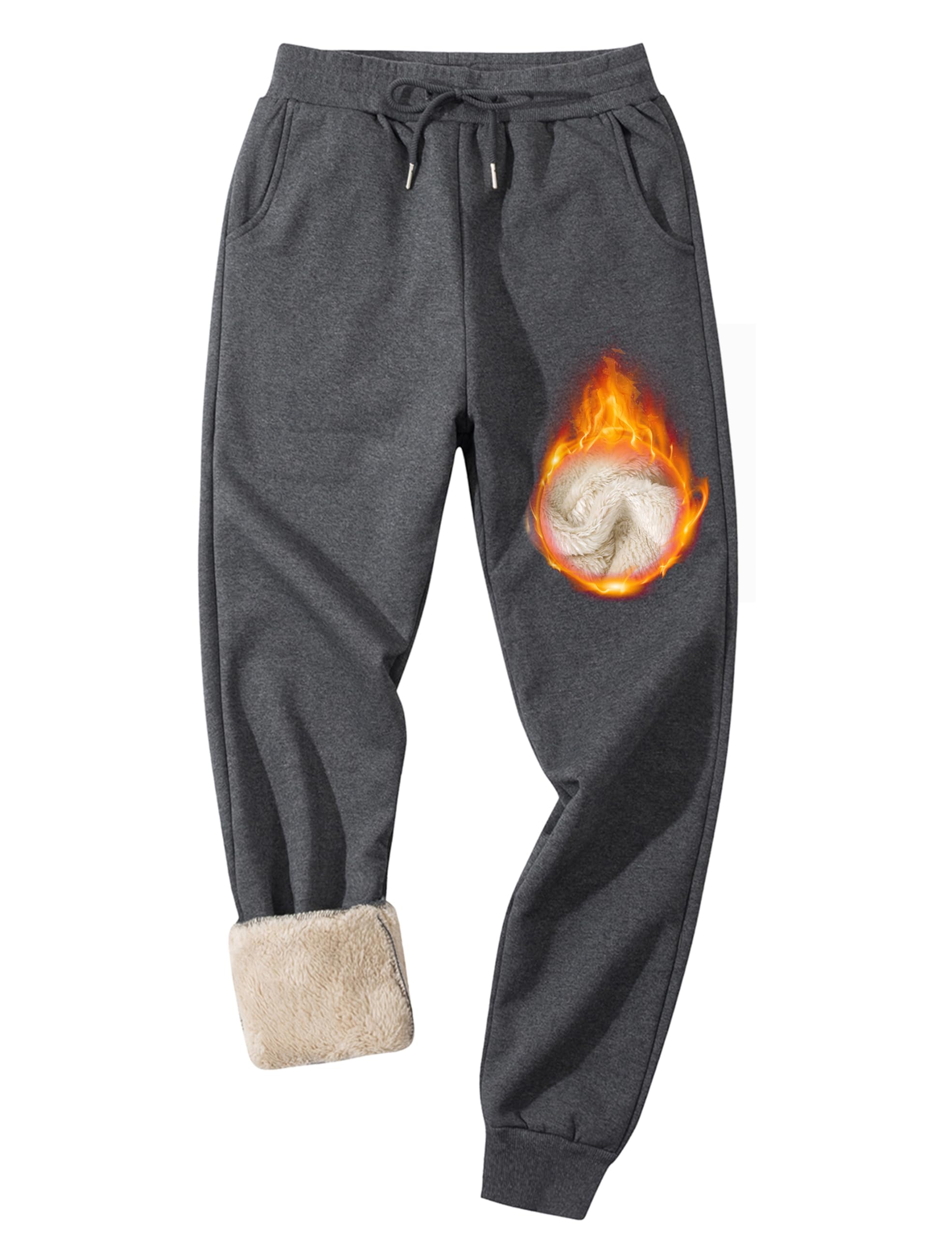 Lentta Men's Elastic Drawstring Waist Warm Sherpa Lined Fleece Cuffed Sweatpant Pant(Darkgrey-M)