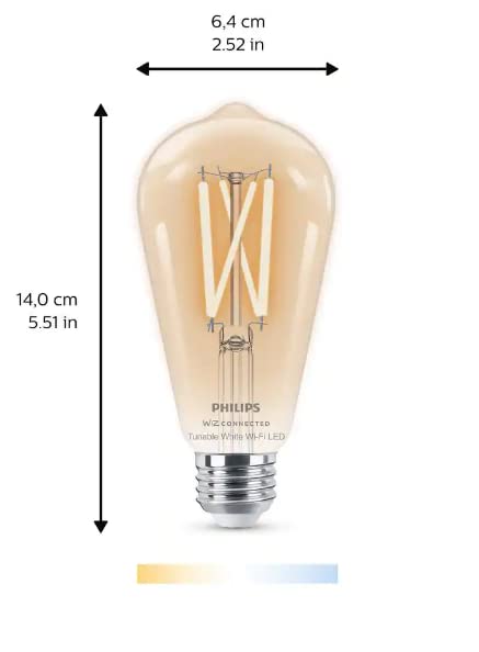 Philips Tunable White ST19 60W Equivalent Dimmable Smart Wi-Fi WiZ Connected Vintage Edison LED Light Bulb (2 Pack), Compatible with Alexa, Google Assistant, and Siri Shortcuts