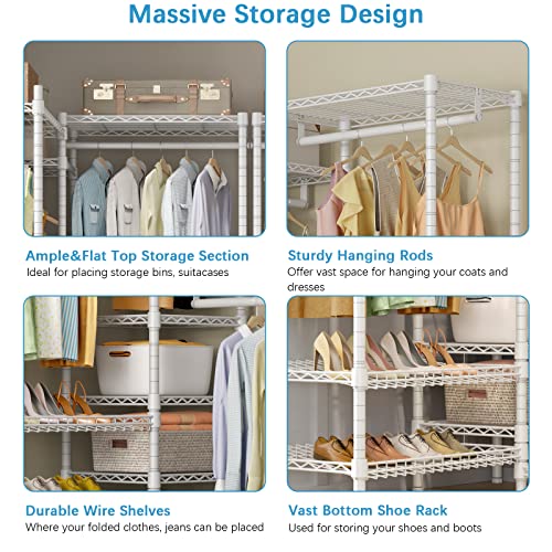 VIPEK L8i Basic Heavy Duty Garment Rack L-Shaped Wardrobe Space-Saving Corner Closet with Hanging Rod and Adjustable Shelves Freestanding Clothes Rack for Small Space, White