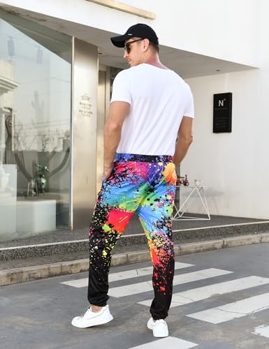 UNIFACO Men Women Causal Splatter Active Jogging Pants Baggy Elastic Sweatpants Black L