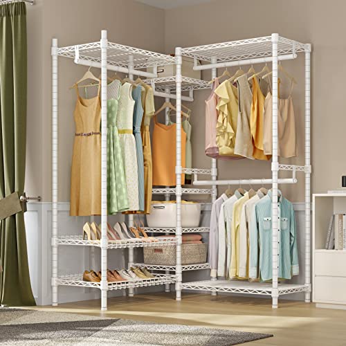VIPEK L8i Basic Heavy Duty Garment Rack L-Shaped Wardrobe Space-Saving Corner Closet with Hanging Rod and Adjustable Shelves Freestanding Clothes Rack for Small Space, White