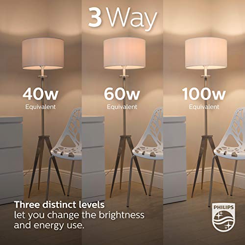 Philips LED 556928 3-Way A21 Flicker-Free Light Bulb with EyeComfort Technology: 1600-800-450-Lumen, 2700K, 14-8-5 (100-60-40-Watt Equivalent), E26 Base, Soft White, 4-Pack, Title 20 Compliant