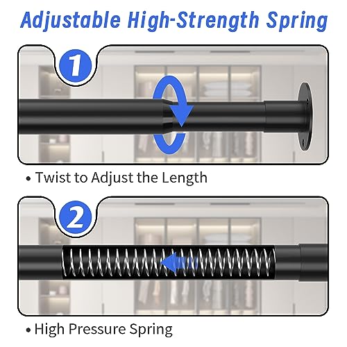 Closet Rods for Hanging Clothes - Heavy Duty Closet Poles 43-74 Inches - Adjustable Closet Rod Extender Hanging - Space Saving Closet Bar for Hanging Clothes, Laundry Room, Mud room, College Dorm