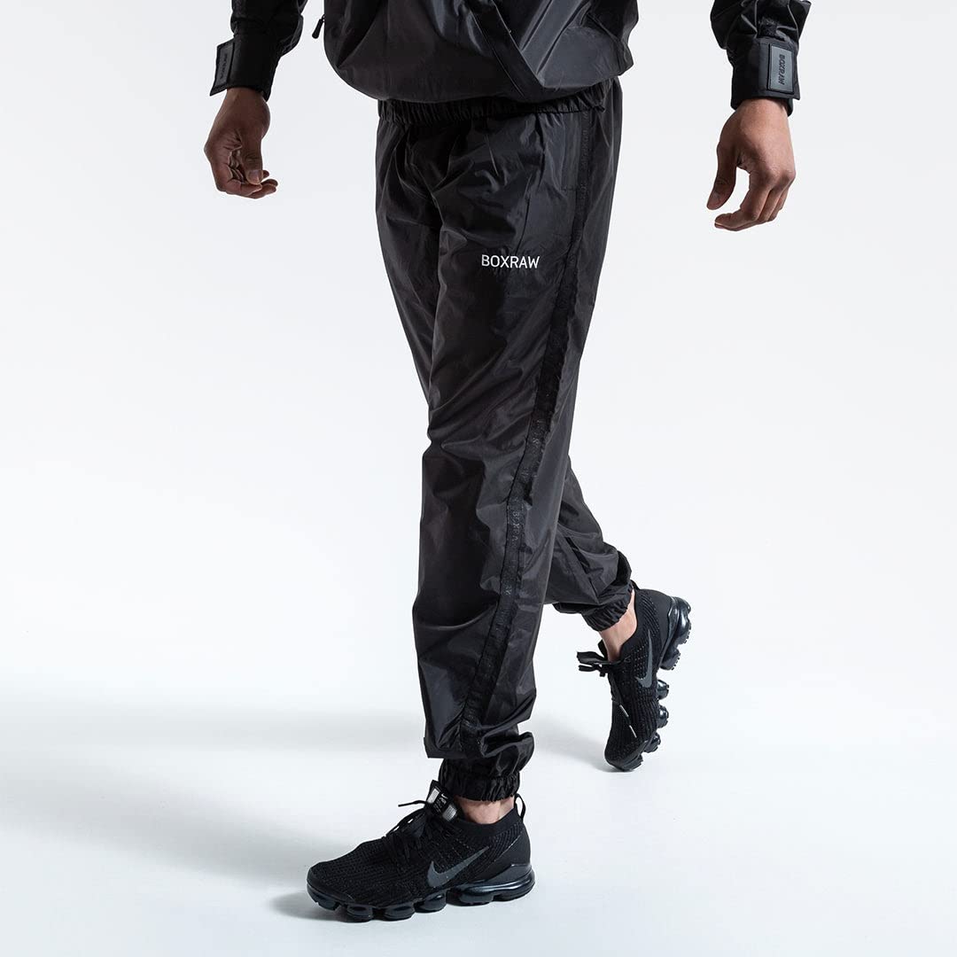 BOXRAW Hagler Professional Sauna Suit 1.0 Top & Bottoms Non Rip Sweat Suit Boxing MMA Training Gym (Black - M)