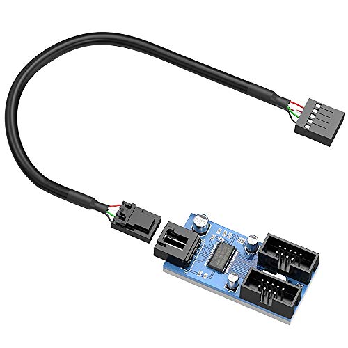 Rocketek Motherboard USB 2.0 9pin Header 1 to 2 Extension Hub Splitter Adapter - Converter MB USB 2.0 Female to 2 Female - 30CM Cable USB 9-pin Internal Cable 9 pin Connector Adapter Port Multiplier âŚ